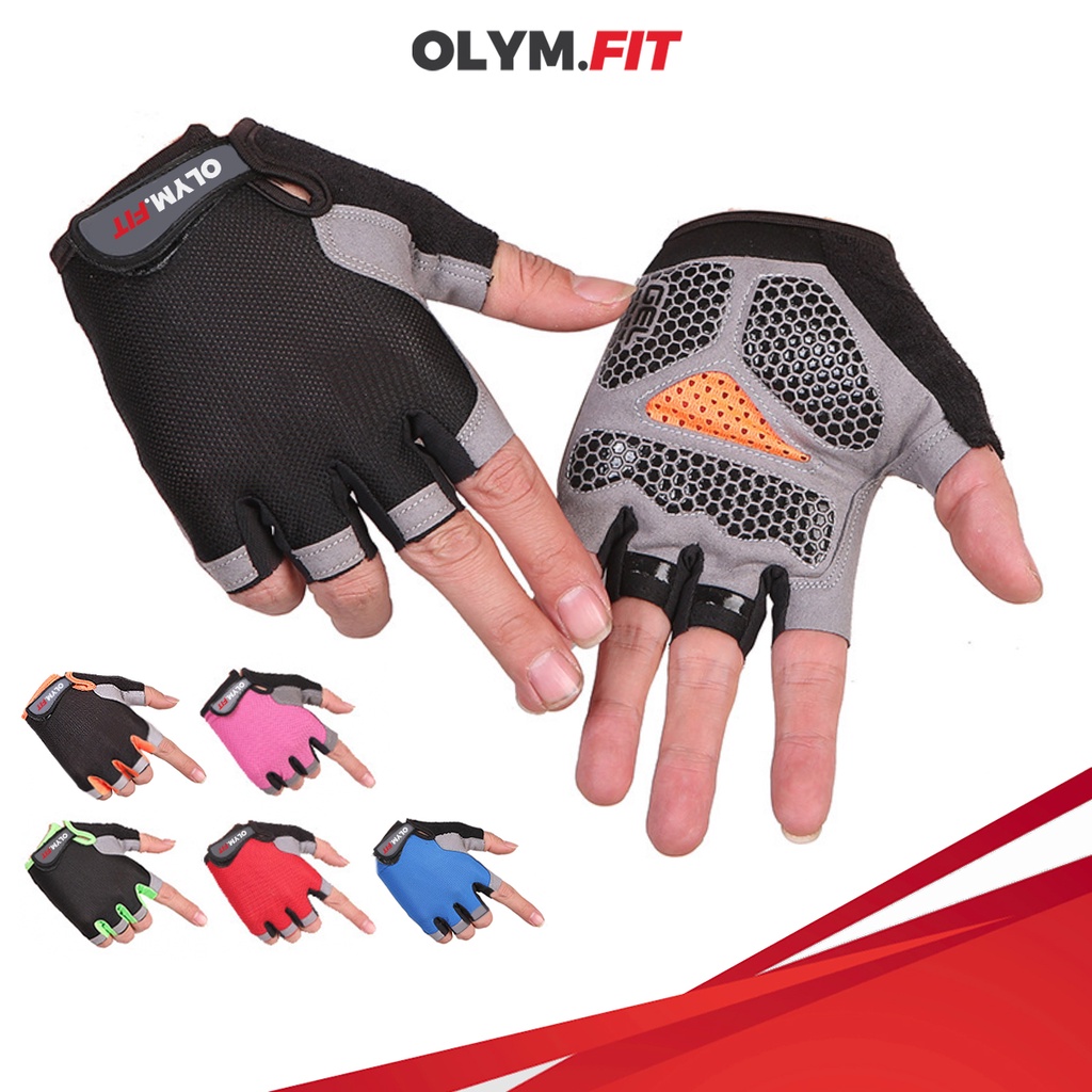 Jual OLYM.FIT Sarung Tangan Olahraga Setengah Jari Fitness Sepeda Gowes MTB SILICONE GEL Sport ...