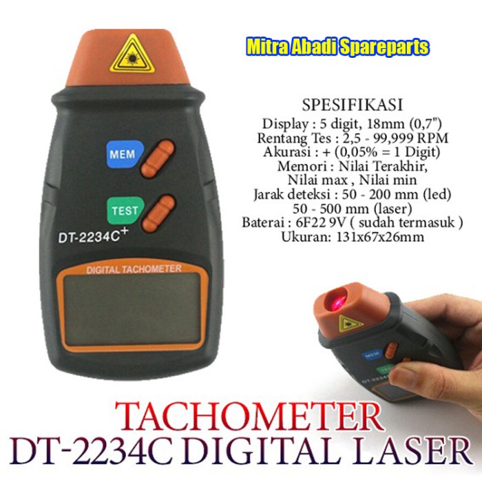 Jual TACHOMETER DIGITAL LASER DT-2234C ALAT UKUR KECEPATAN RPM MOTOR ...