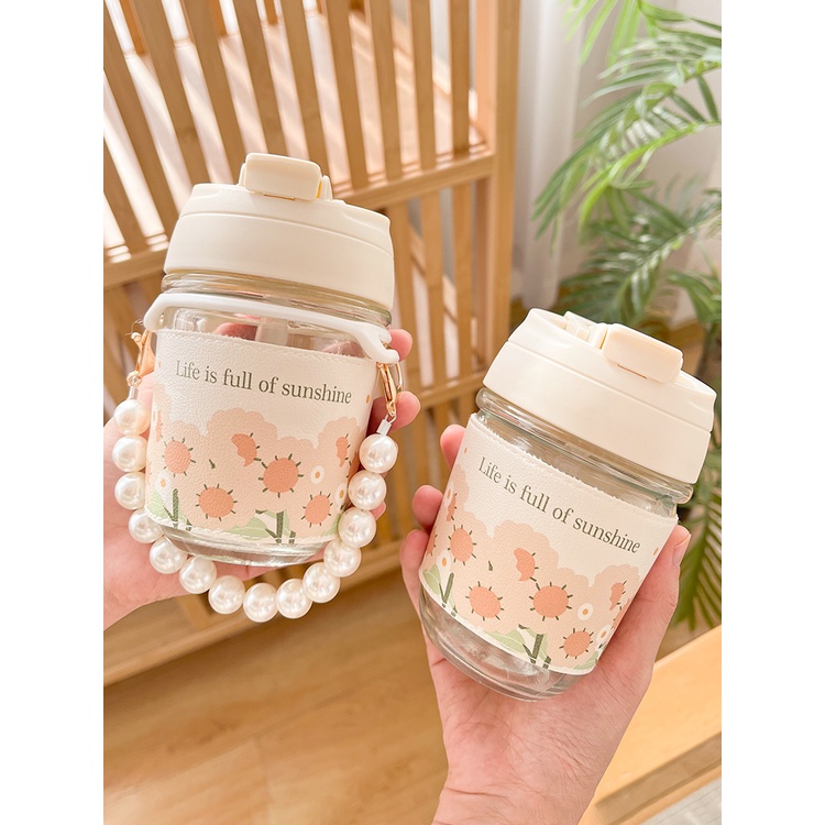 Jual 450ML BOTOL MINUM AESTHETIC TUMBLER KACA BOTOL LUCU TALI MUTIARA ...