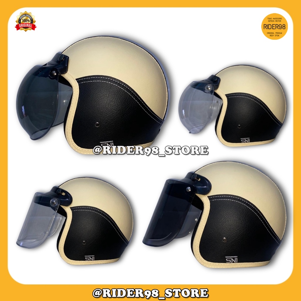 Jual Helmets Sepeda Motor Half Face Retro Full Leher Murah Standar Sni ...