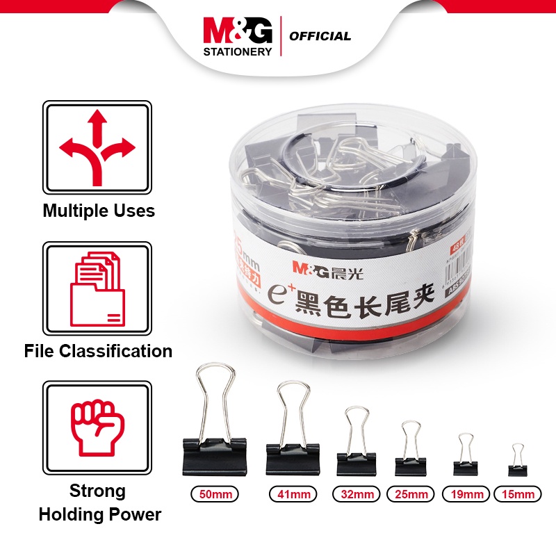 Jual M&G Kertas Klip / Paper Clip / Binder Clip Black Tube Warna Hitam ...