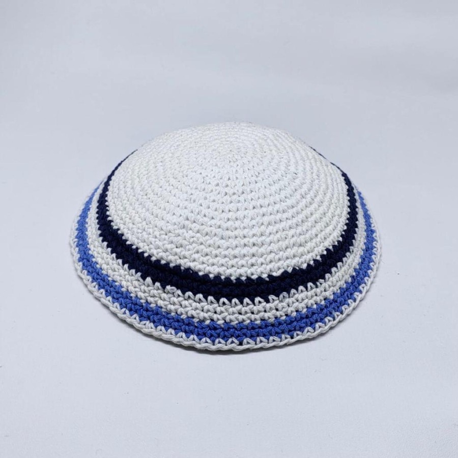 Jual Topi Yahudi DARK BLUE & BLUE LINE WHITE KNITTED Kippah by Israel ...