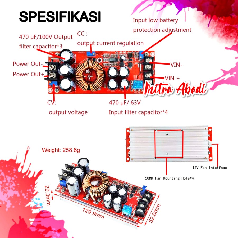 Jual 1200W 20A DC-DC Converter STEP UP Current BOOSTER 8 - 60V to 12 ...