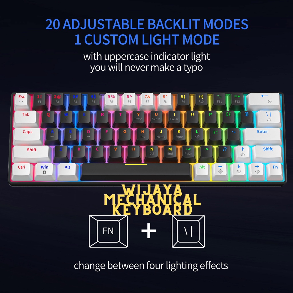 Jual Keyboard Gaming Mechanical 60% RGB Backlit Red Blue Switch WJ-0801 ...