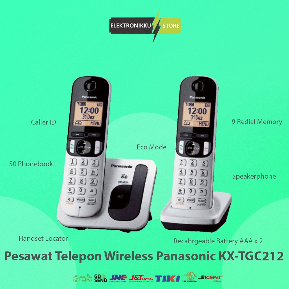 Jual Pesawat Telepon Wireless Panasonic KX-TGC212 Rumah Kantor Indihome | Shopee Indonesia