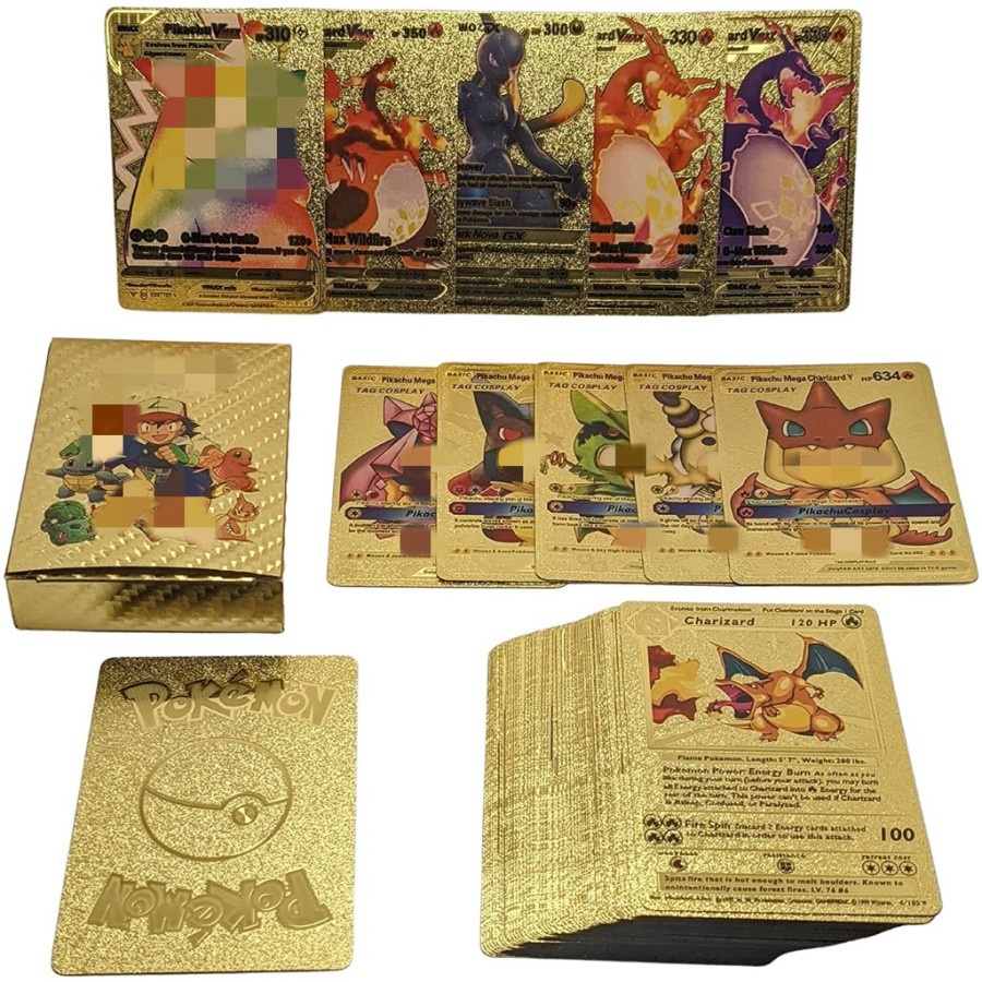 Jual 55 Cartas Pokemon Gold Cards V Vmax Pokemon Card Golden Kids Game ...