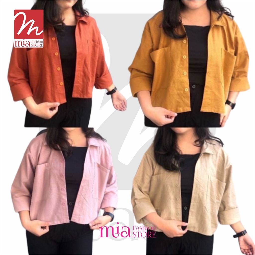 Jual Kemeja Gita Rami Basic Shirt Crop Linen /Kemeja outer crop ...