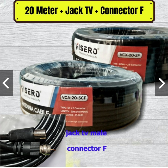 Jual Kabel antena visero / antena jack tv + F drat Antenna Coaxial cable 20m JACK TV (full meter ...