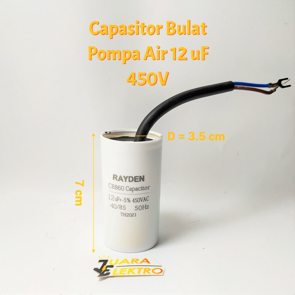 Jual Kapasitor Bulat Pompa Air 12 uF / 450 VAC RAYDEN | Kapasitor Bulat ...