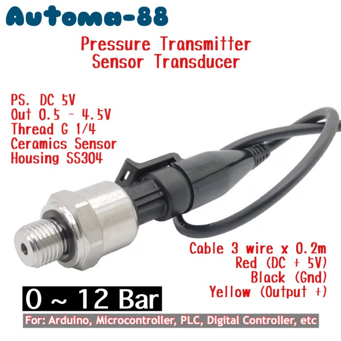 Jual Press Pressure Transmitter Dc 5V Sensor Tekanan 1,2 Mpa 0-174 Psi 12 Bar | Shopee Indonesia
