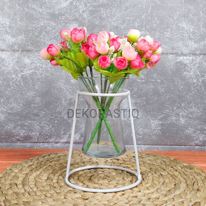Jual Vas Bunga Kaca Stand Besi Aesthetic / Pot Tanaman Air Hidroponik ...