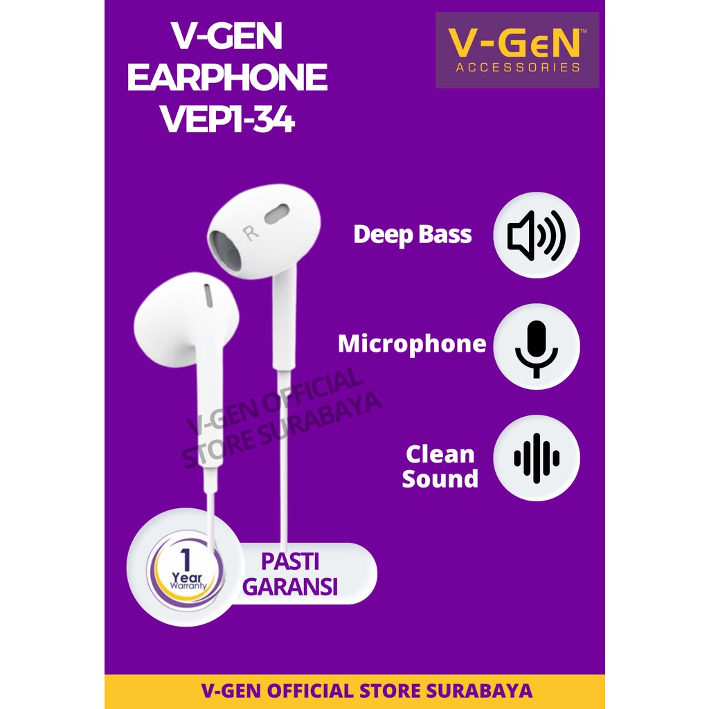 Jual Headset Murah V-GeN VEP1-34 Wired Earphone Headset Stereo HD Sound ...