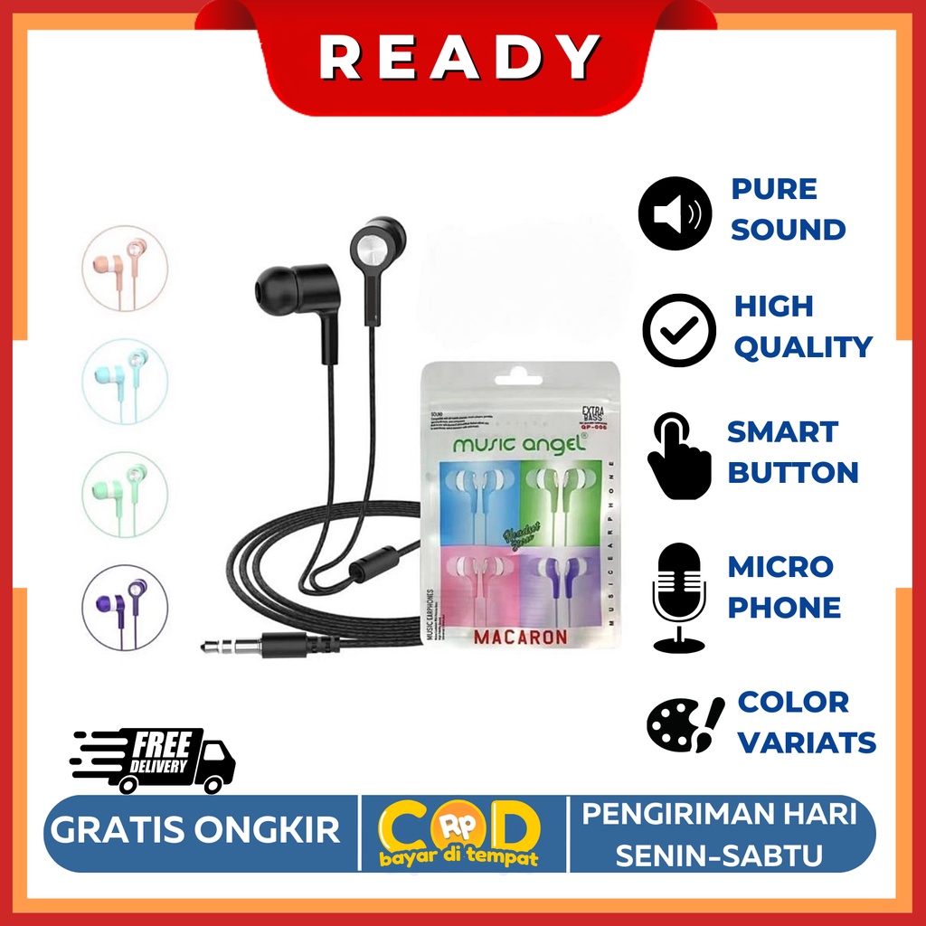 Jual Handsfree Headset Musik Angel Macaron Mate Color Hifi Extra Bass ...