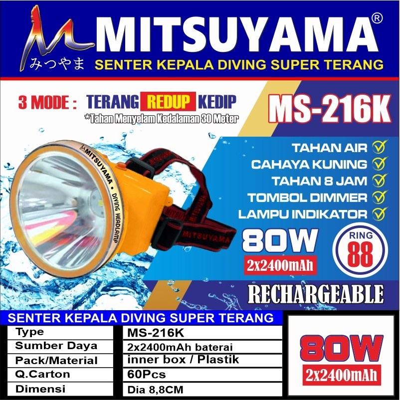 Jual Senter Kepala Mitsuyama 80 watt ms 216K ms216K cahaya kuning ...