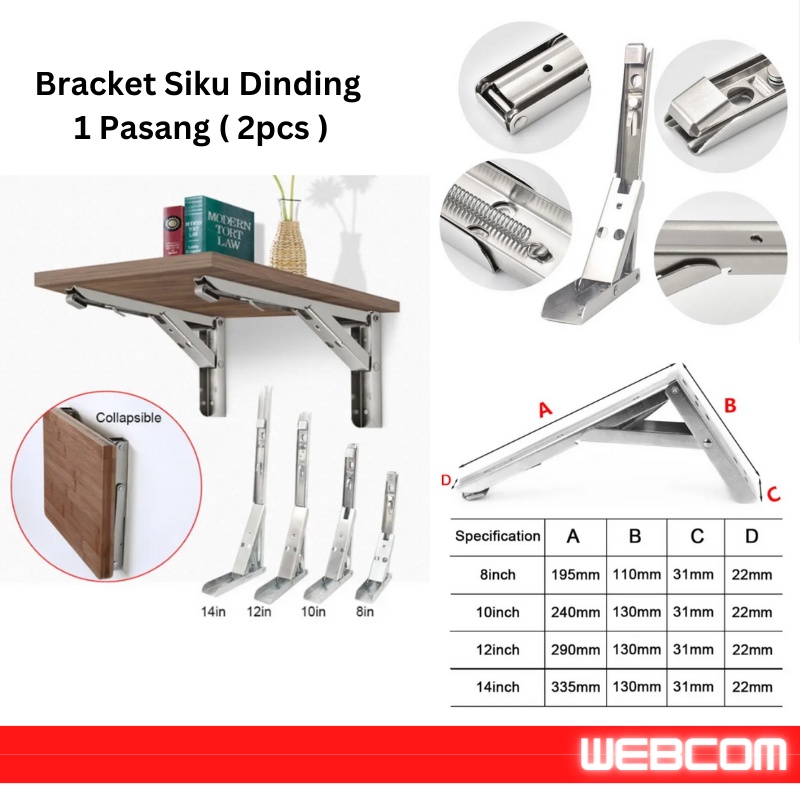 Jual Xida - 2 Pcs Braket Engsel Siku Lipat Ambalan ( Ukuran 8, 10, 12 ...