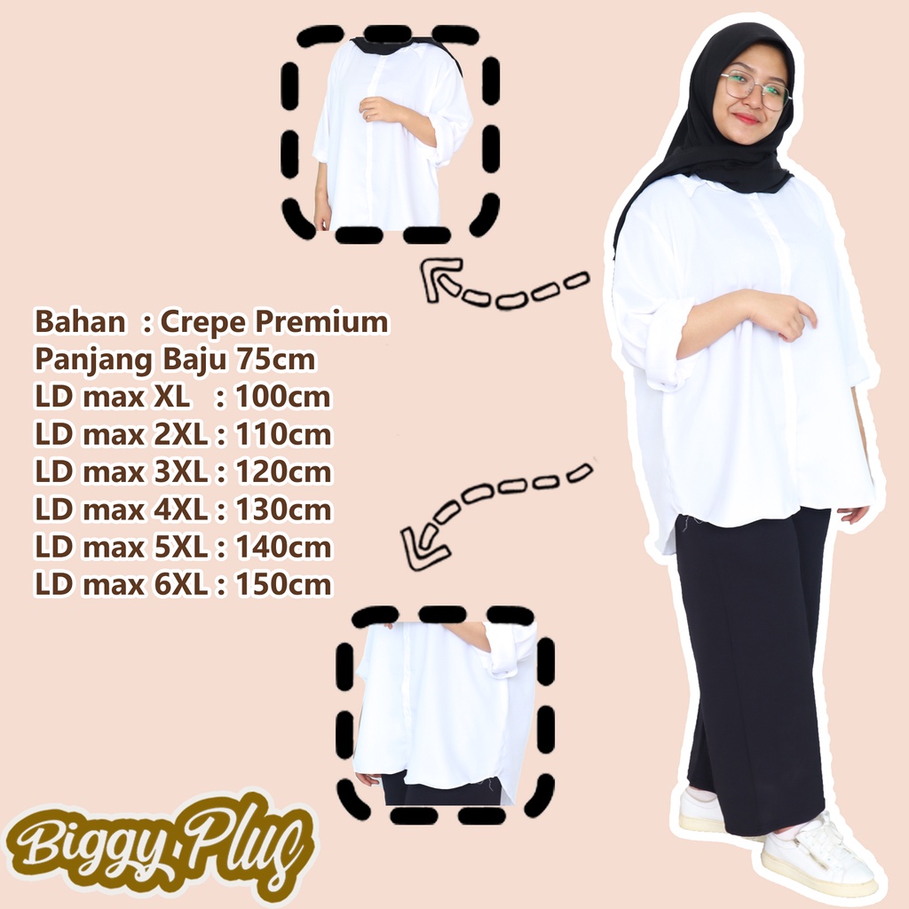 Jual KEMEJA POLOS PUTIH JUMBO XL LD 100 2XL XXL LD 110 3XL 3L XXXL LD 120 4XL 4L XXXXL LD 130 ...