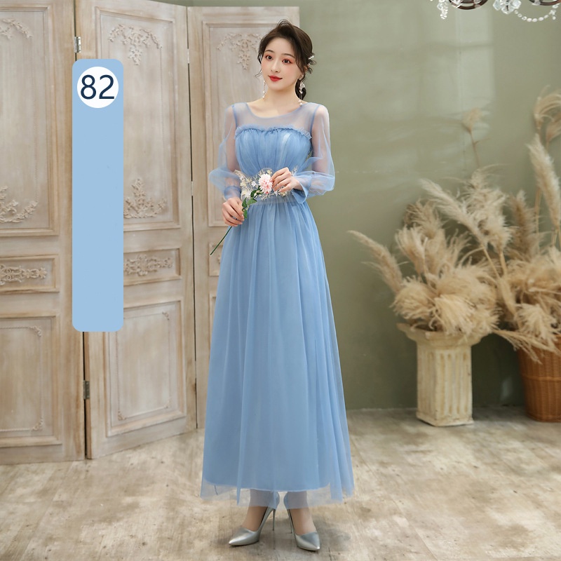 Jual Acara Formal Gaun Malam Gaun Bridesmaid Biru Pink Panjang Bridesmaid Group Adik Maxi Gaun ...