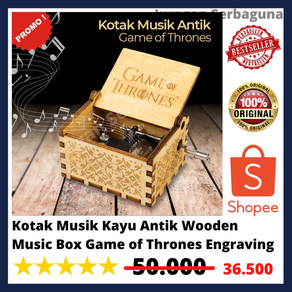 Jual Kotak Musik Kayu Antik Wooden Music Box Game of Thrones Engraving ...