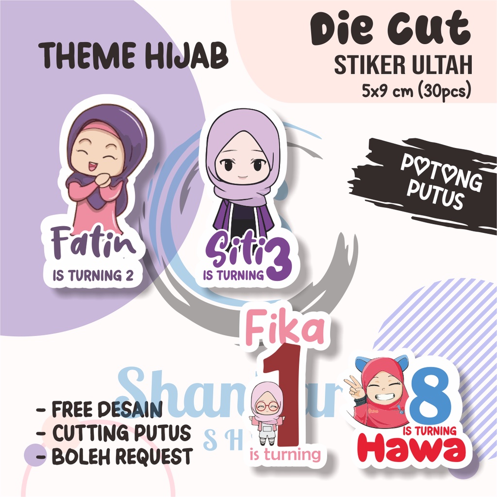 Jual ( 30 PCS ) Stiker Ulang Tahun Anak THEME HIJAB / Stiker Ulang ...