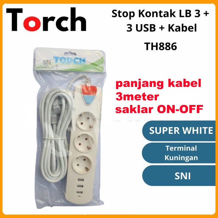 Jual STOP KONTAK USB 3m KABEL 3 LUBANG TORCH 3 USB KABEL 3m CHARGER ...