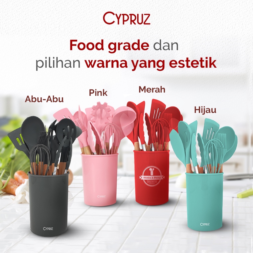 Jual Cypruz Premium Silicone Kitchen Utensil Set 12 Pcs AM-0929 ...