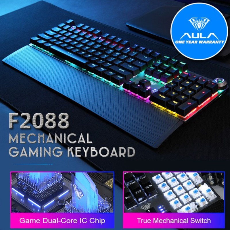 Jual Keyboard Gaming Multimedia Mechanical AULA F2088 Grey - RGB Blue ...