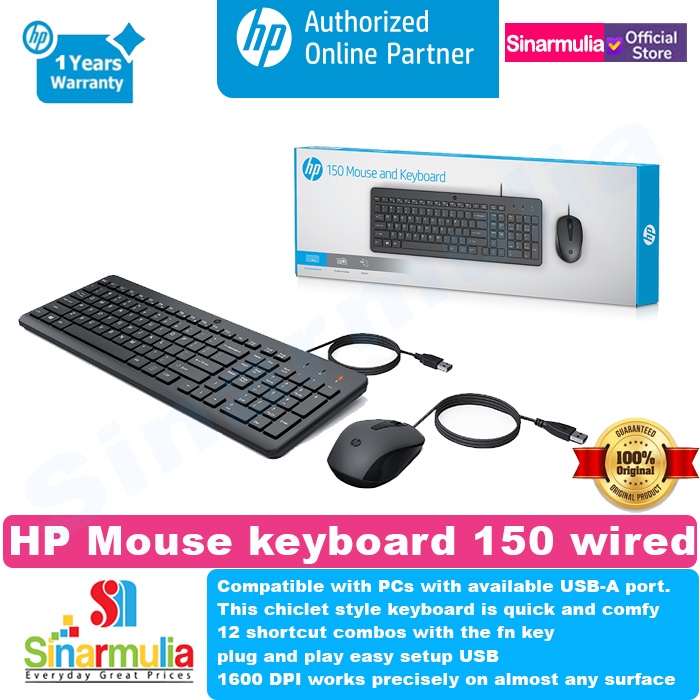 Jual HP 150 Combo Keyboard and Mouse Wired USB GARANSI RESMI HP INDONESIA | Shopee Indonesia
