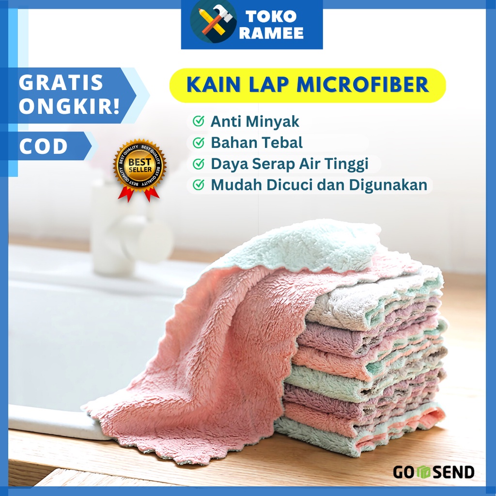 Jual Kain Lap Dapur Microfiber Anti Minyak Kain Lap Serbet Meja Cuci