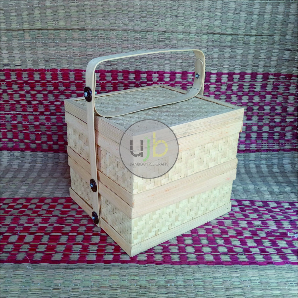 Jual rantang makanan bentuk kotak dari bambu anyaman rapat ukuran 25 x ...