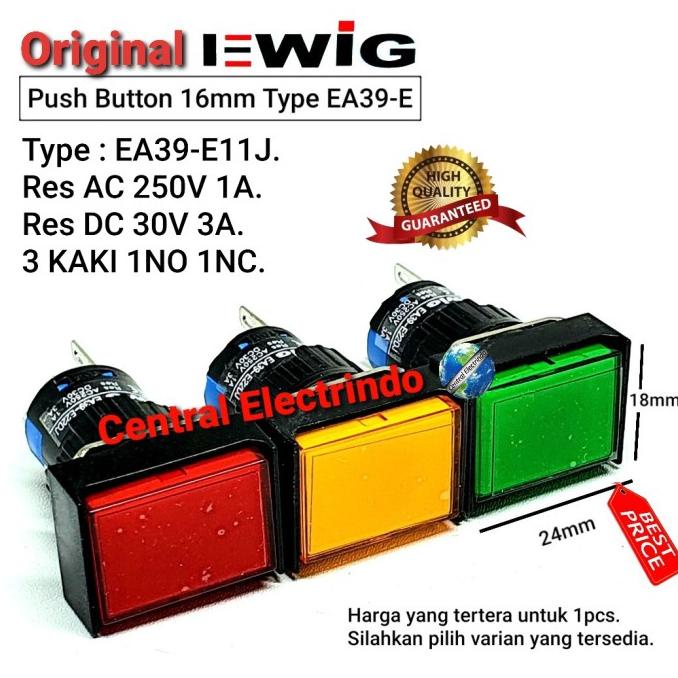 Jual Push Button Kotak Return AC 220V EA39-E11J 16mm 3 Kaki 1NO/1NC ...