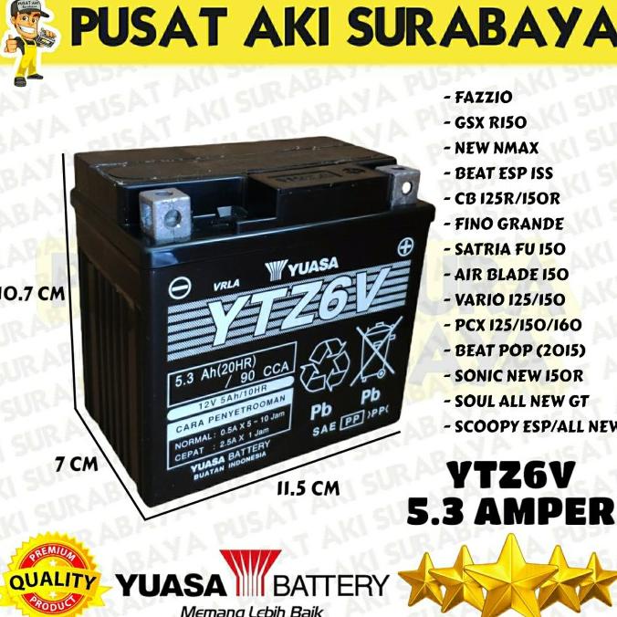Jual Accu Original Yuasa Ytz6V Aki Motor Vario 125 150 Satria Fu Cbr Pcx 12 Debezzz | Shopee ...
