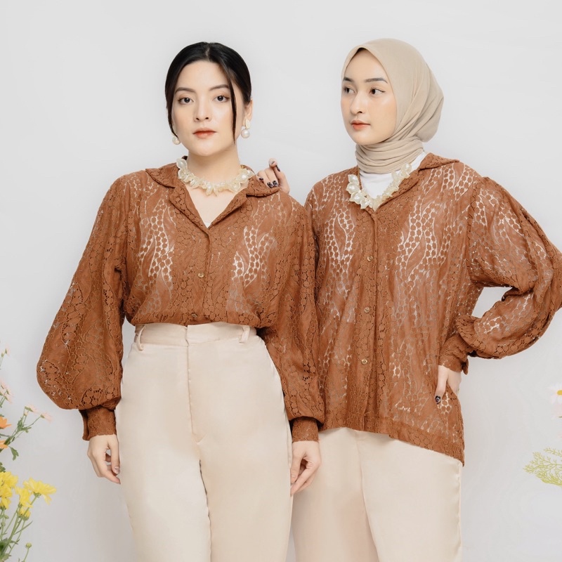 Jual AZNEE PUFFY BROOKAT SHIRT KEMEJA BRUKAT KOREAN ATASAN TOP LACE ...