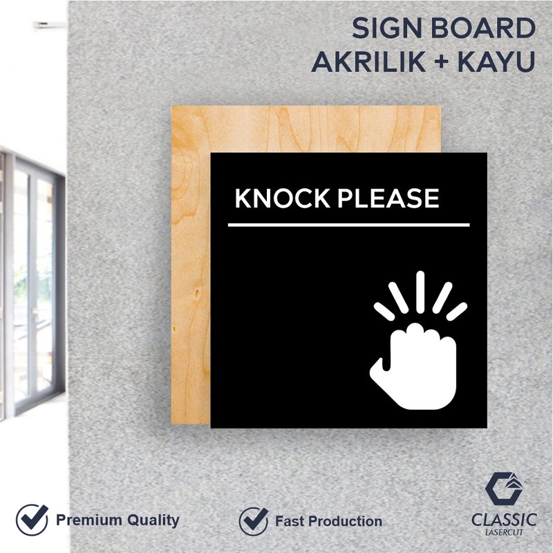 Jual Sign Board Akrilik + Kayu Timbul "Knock Please" 25 x 25cm | Shopee ...