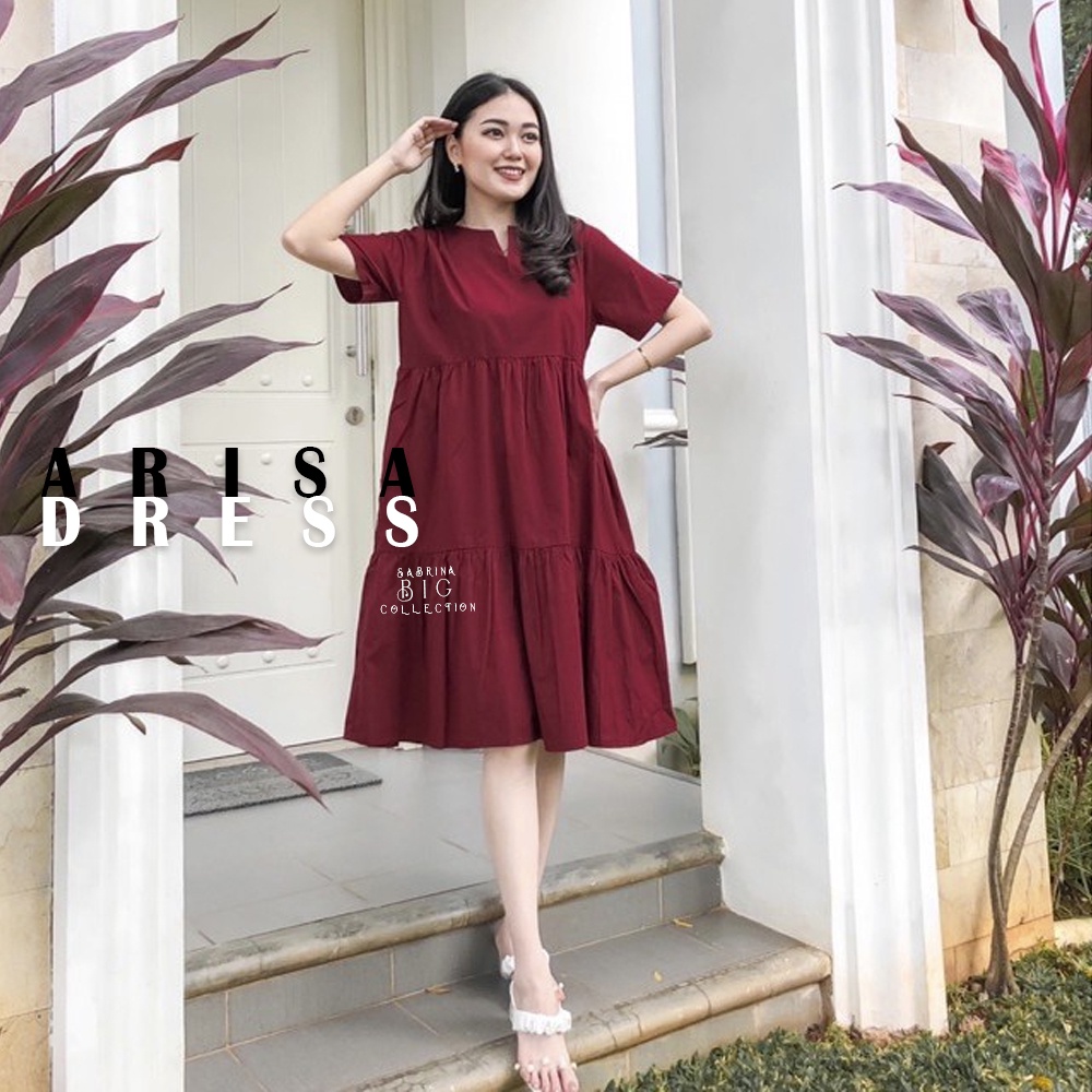 Jual Arisa Midi Dress Korean Style Big size Dress Wanita Terbau READY L ...