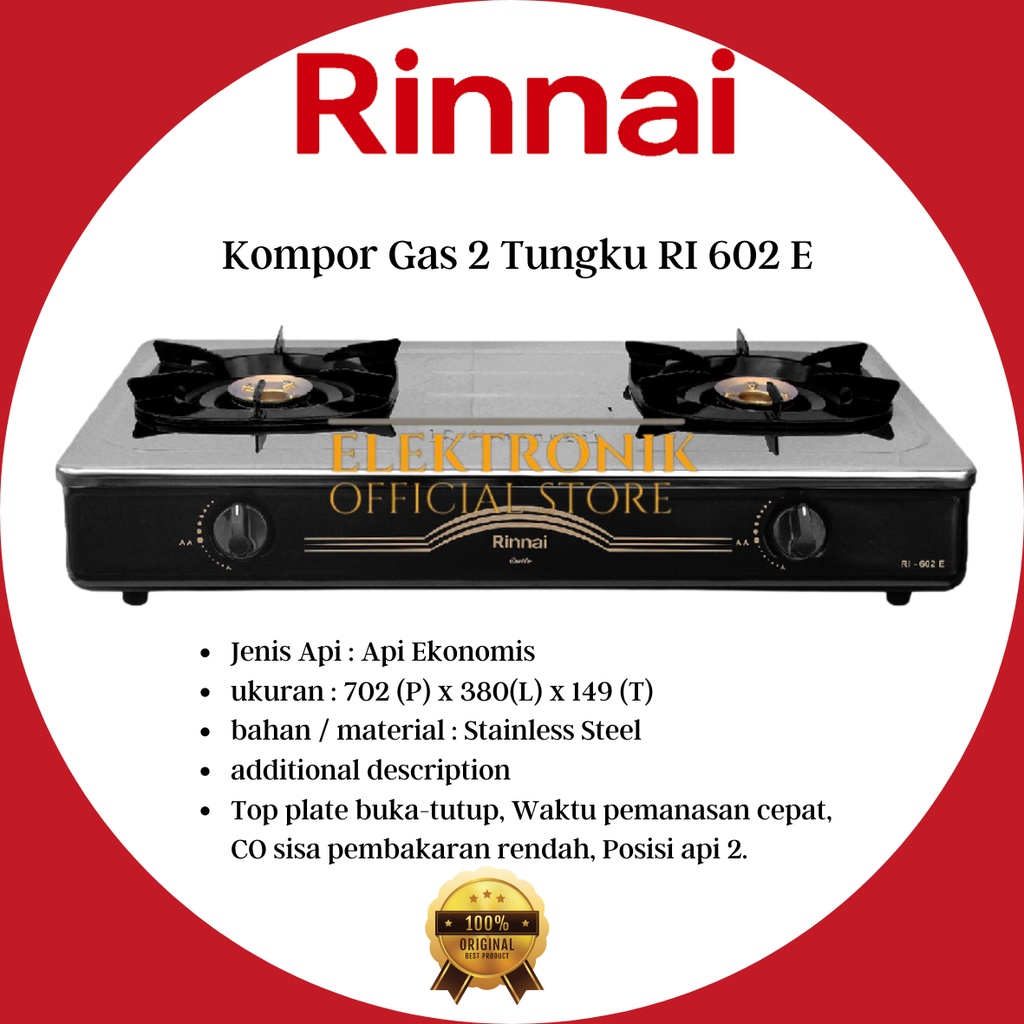 Jual RINNAI KOMPOR GAS 2 TUNGKU RI 602 E KOMPOR RINNAI 602 E/RI 602/RI602 E/RI 602E/RI602E/RI ...