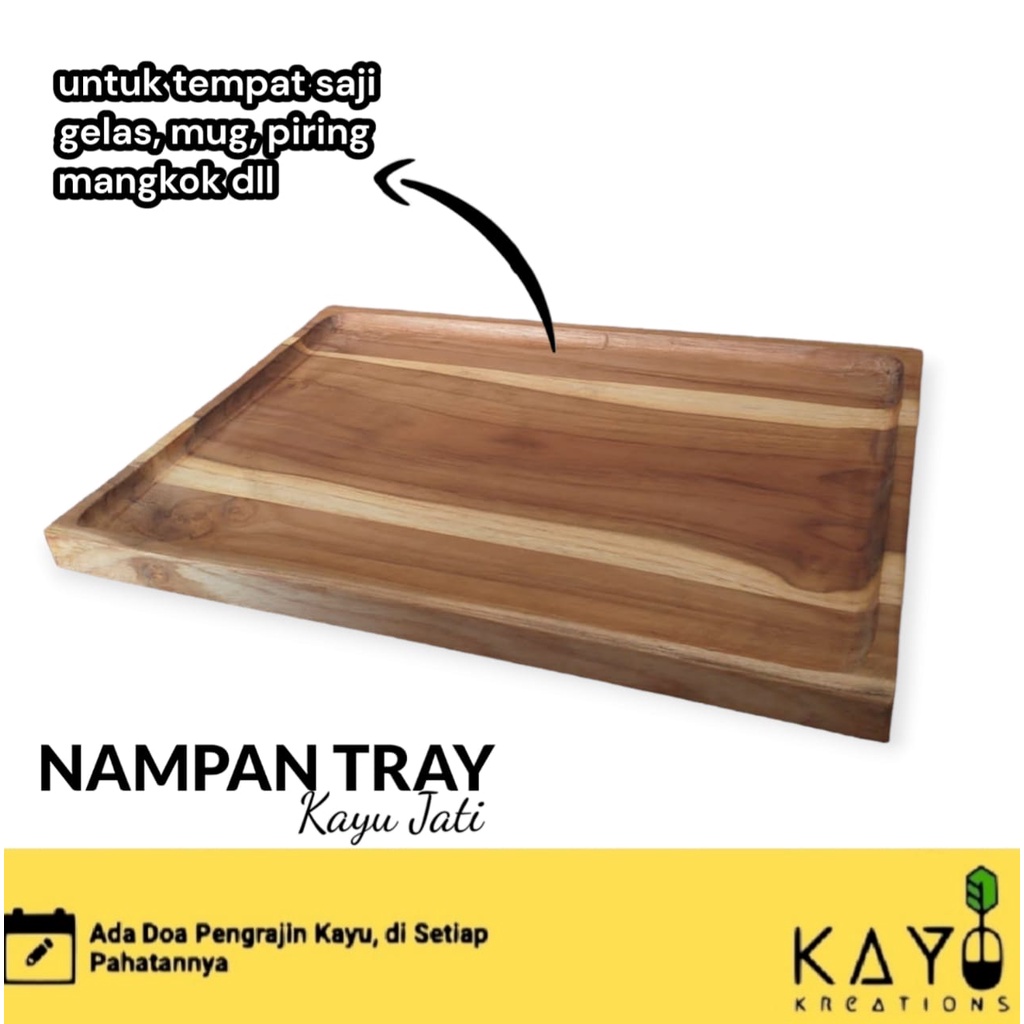 Jual Wooden Tray / NAMPAN Kayu Jati Tanpa Gagang Tempat Saji Gelas Mug ...