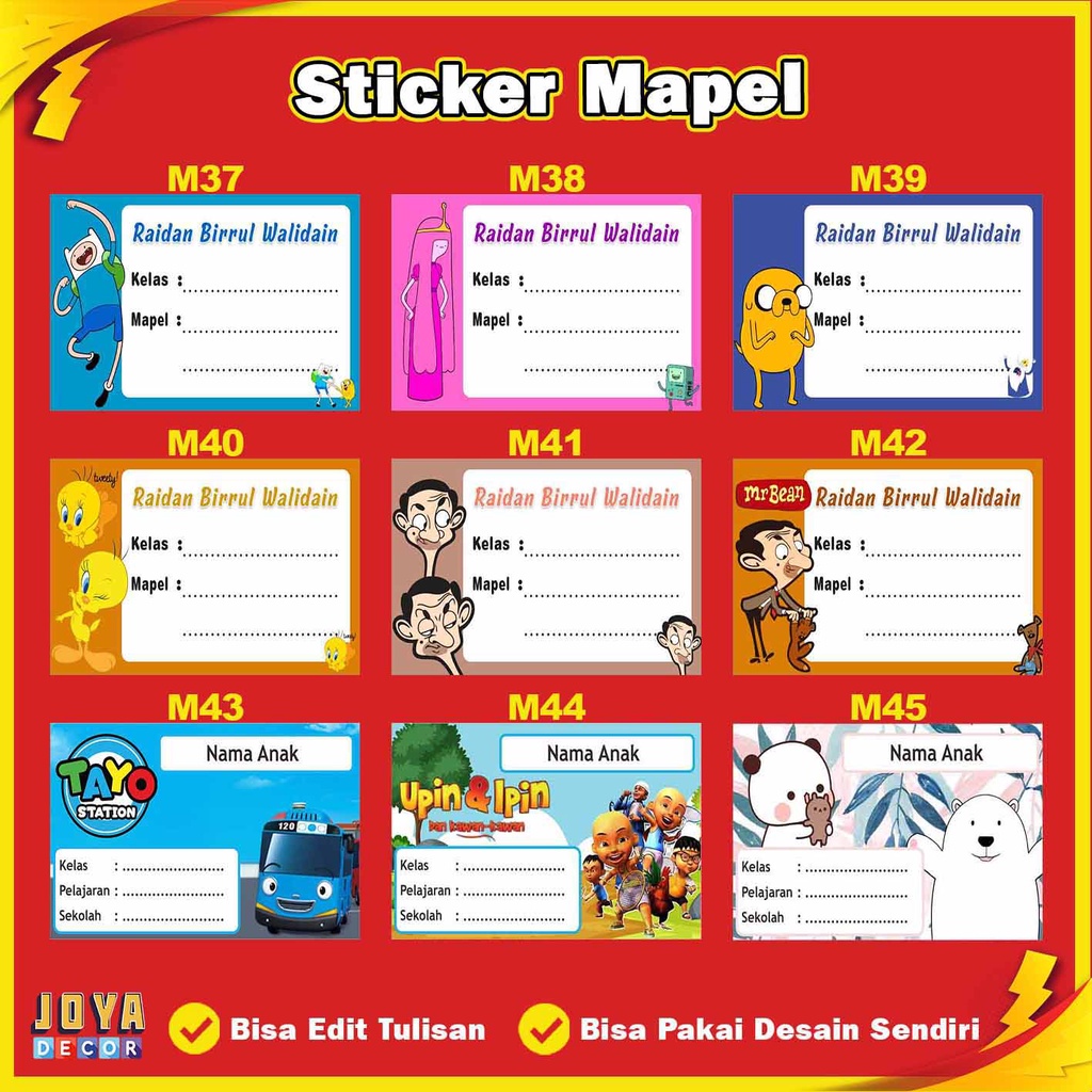 Jual Stiker Label Mata Pelajaran Mapel Custom Nama Dan Foto Paket Isi 20 Pcs Label Buku