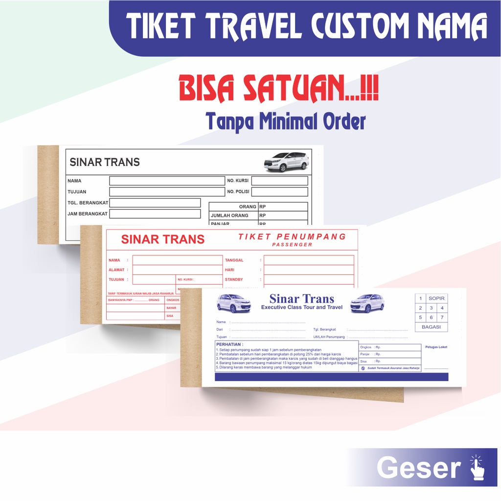 Jual CETAK KWITANSI TIKET TRAVEL CUSTOM NAMA BISA SATUAN TANPA MINIMAL ... Jual CETAK KWITANSI TIKET TRAVEL CUSTOM NAMA BISA SATUAN TANPA MINIMAL ...