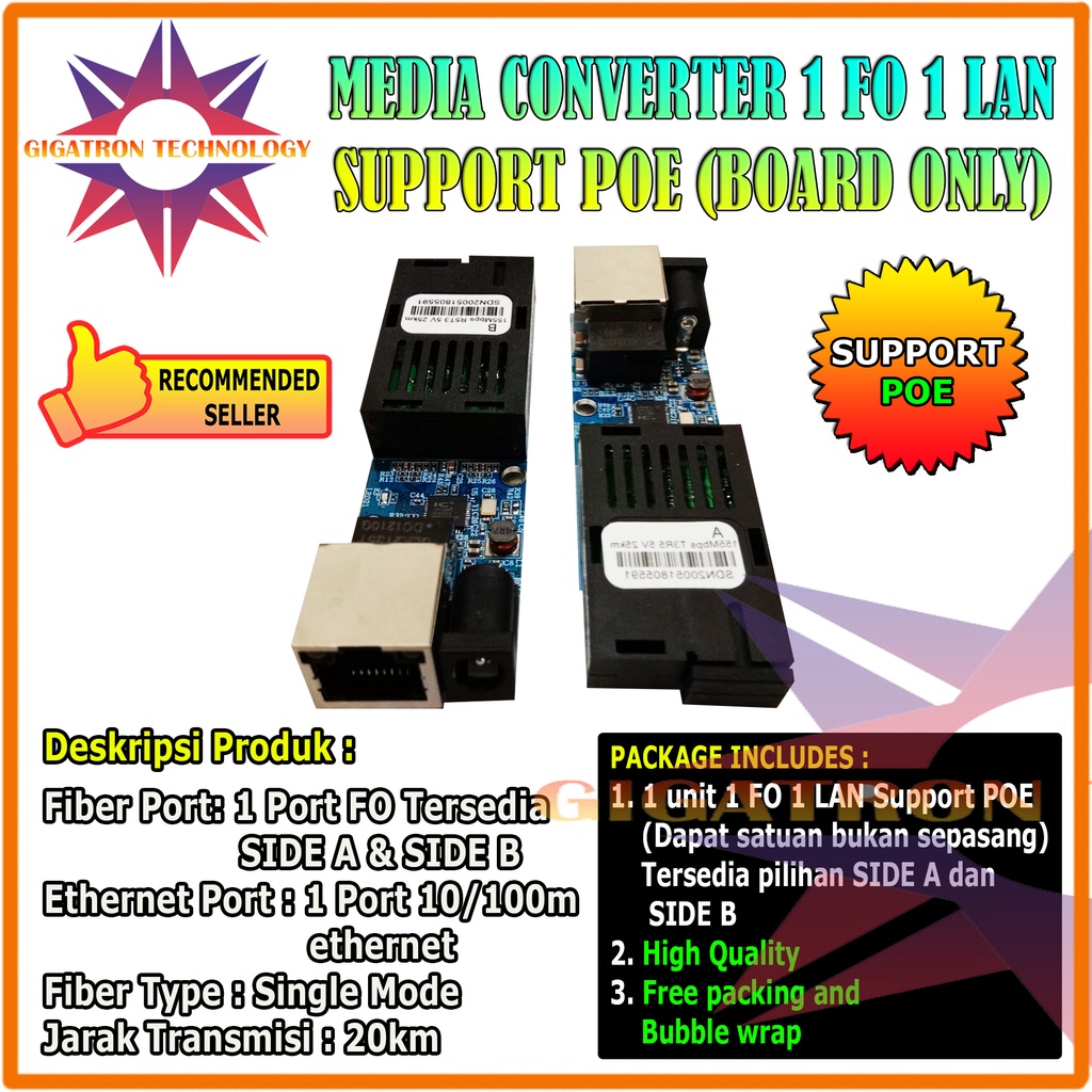 Jual Media Converter 1 Port FO 1 Port LAN POE Mini HTB PCBA 10/100 / 1 ...