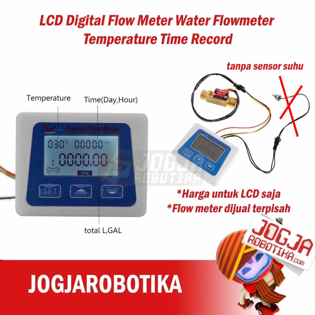 Jual LCD Digital Flow Meter Water Flowmeter Temperature Time Record ...