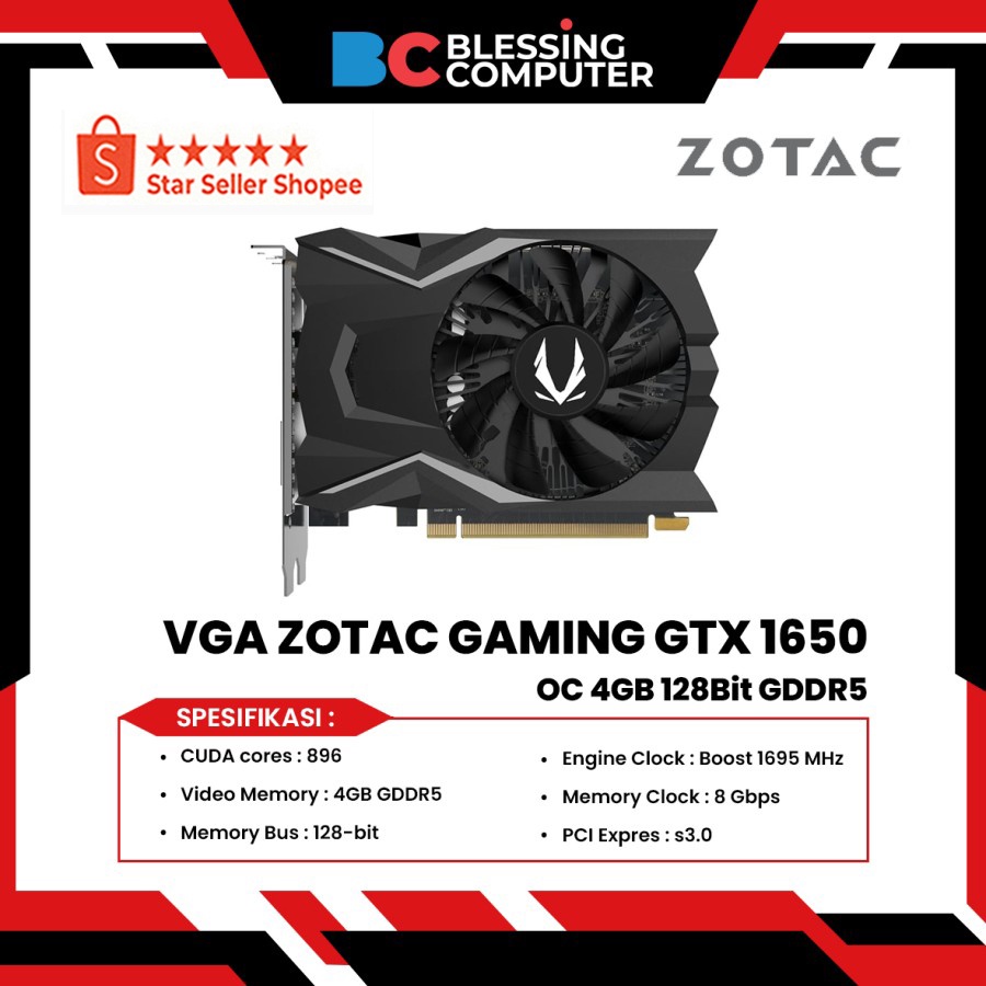 Jual VGA ZOTAC GAMING GTX 1650 OC 4GB 128Bit GDDR5 | Shopee Indonesia