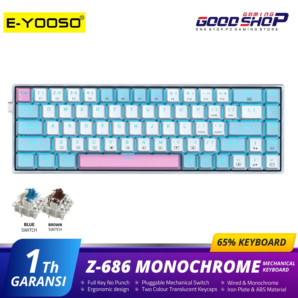 Jual E-YOOSO Z-686 MONOCHROME HOTSWAP MECHANICAL GAMING KEYBOARD 68% ...