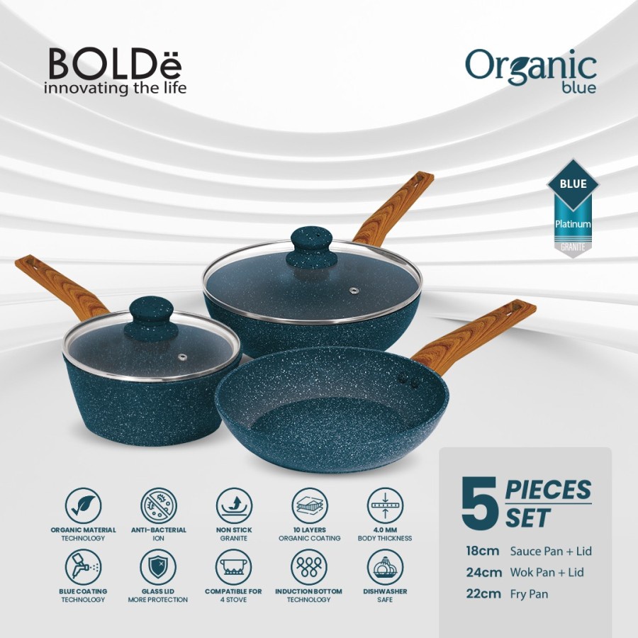 Jual BOLDe ORGANIC BLUE COOKWARE SET 5 PCS - SUPER PAN BLUE GRANITE ...
