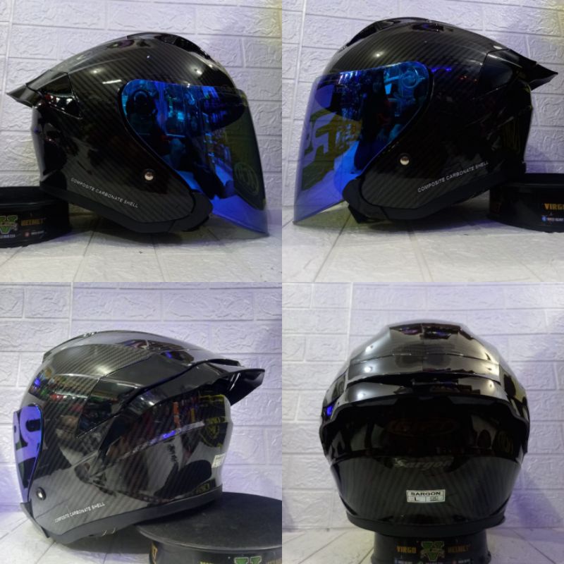 Jual HELM GIFT SARGON MOTIF CARBON BLACK GLOSSY PAKET GANTENG VISOR ...