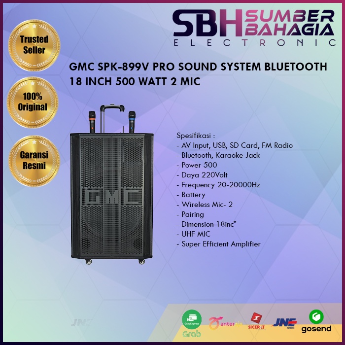 Jual GMC SPK-899V PRO SOUND SYSTEM BLUETOOTH 18 INCH 500 WATT 2 MIC ...