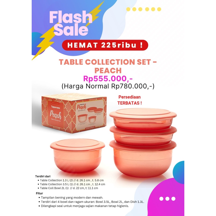 Jual TUPPERWARE TABLE COLLECTION SET PEACH - MANGKOK SAJI KACA | Shopee ...