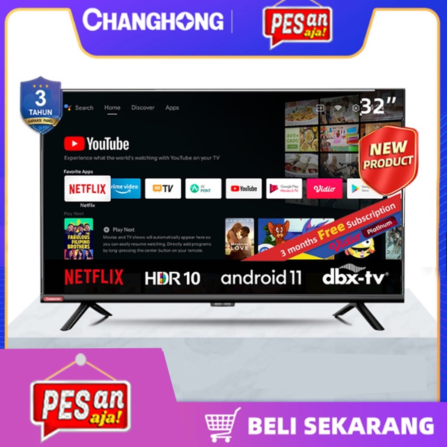 Jual PESANaja Changhong 32 Inch Newest Android 11 Frameless Smart TV Digital LED TV HD (L32G7N ...