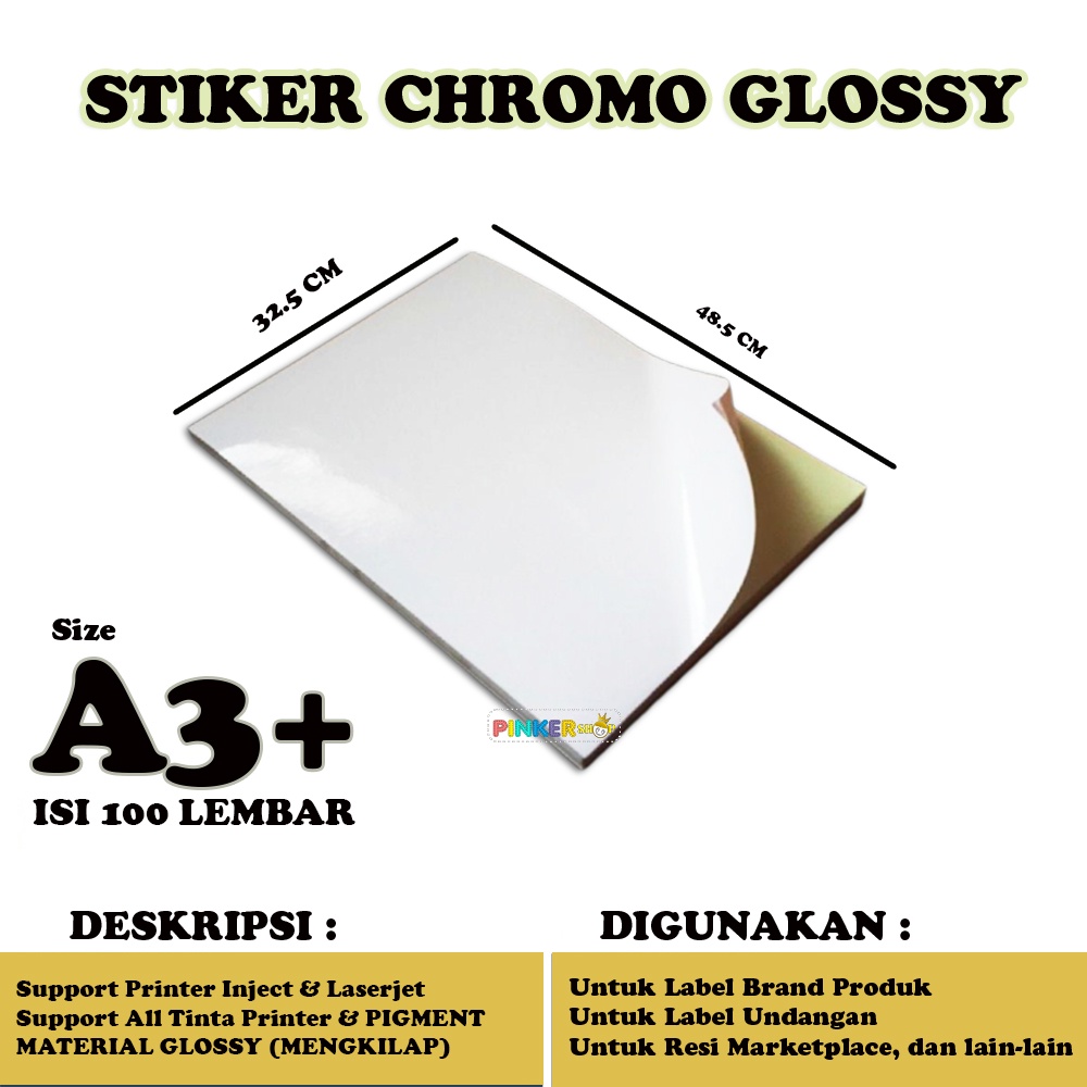 Jual Kertas Stiker A3 Plus Glossy isi 100 lembar / Kertas Sticker ...