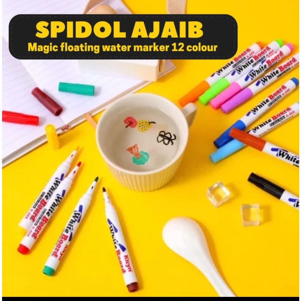Jual Spidol Air Ajaib | Floating marker 12 warna | Spidol apung FREE ...