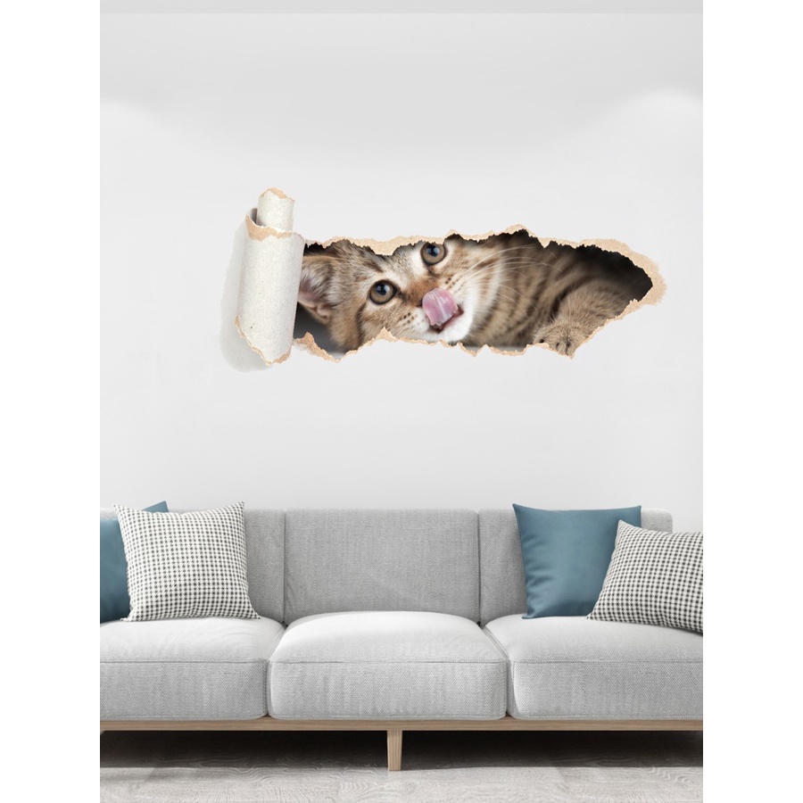 Jual Stiker kucing lucu 3D stickers hewan nyata Animal Cat 3D tembok ...